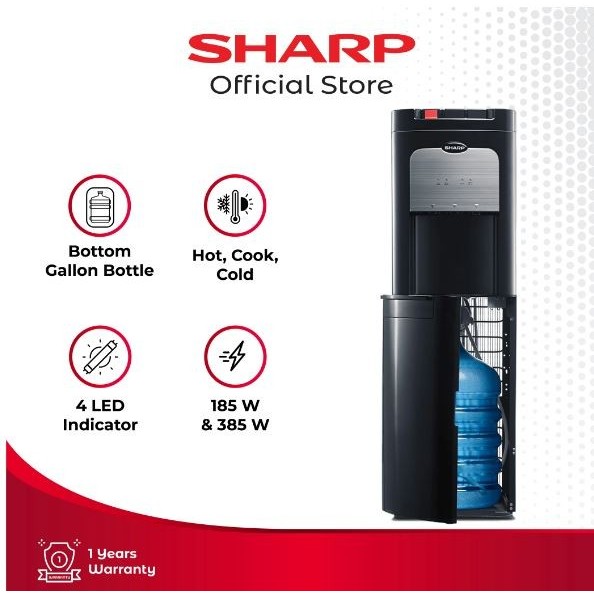 Jual Sharp Water Dispenser Stainless Steel Bottom Loading SWD-72EHL-BK ...