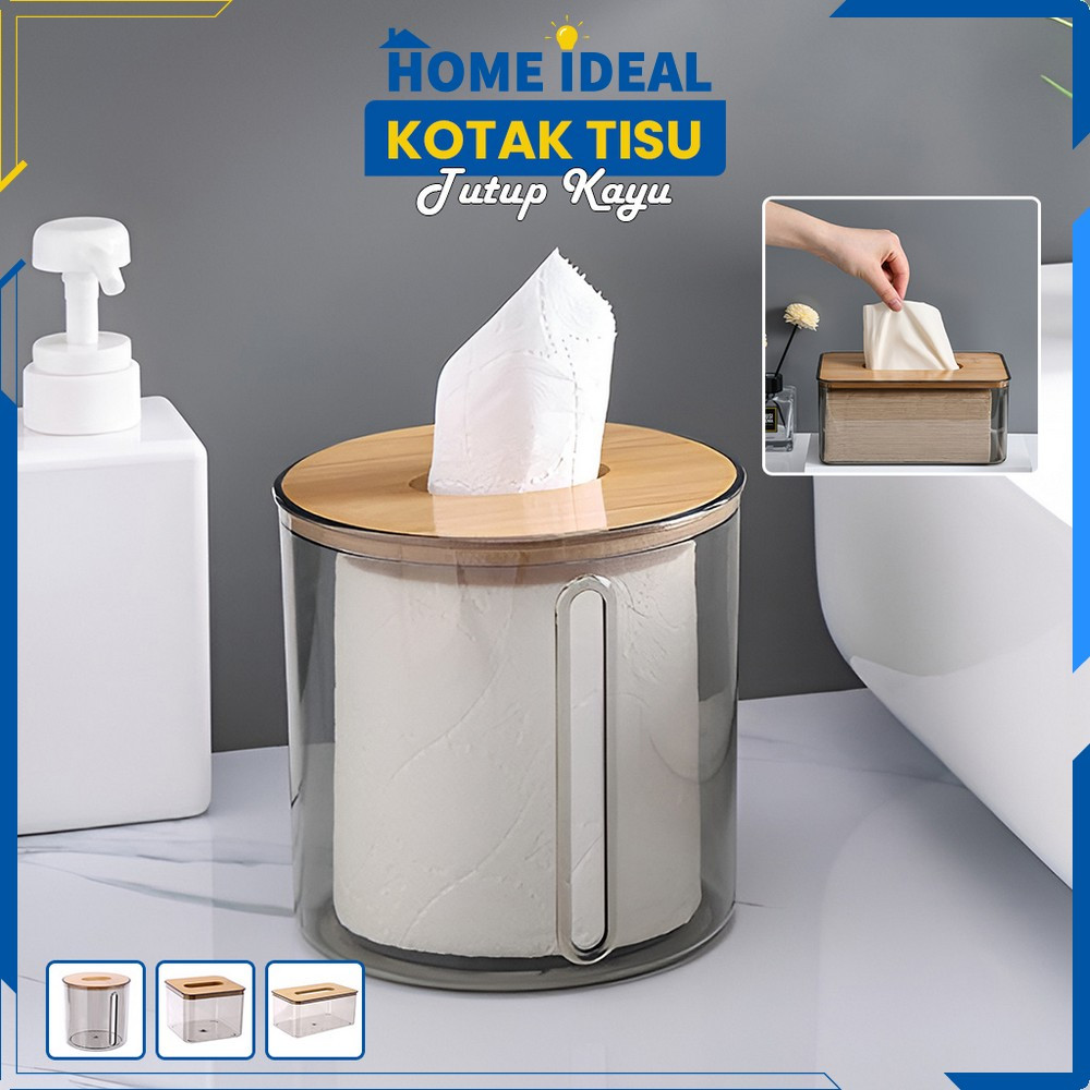 Jual Tissue Box Tempat Tissue Transparan Estetik Tutup Kayu Minimalis ...