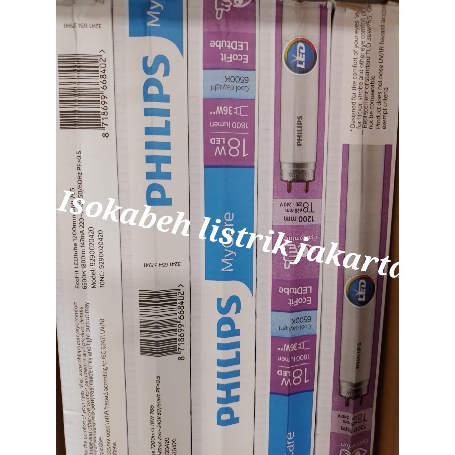 Jual Lampu TL Led Ecofit Philips 18W TL T8 led Philips 18 Watt 120CM PUTIH COOL DAYLIGHT ...