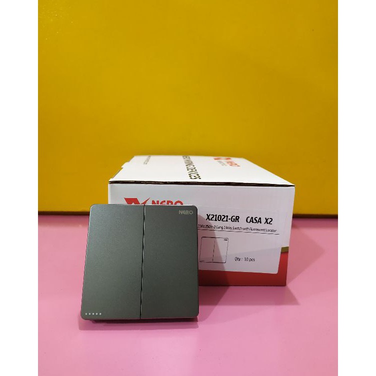 Jual saklar 2 gang 1 way Nero Casa grey | Shopee Indonesia