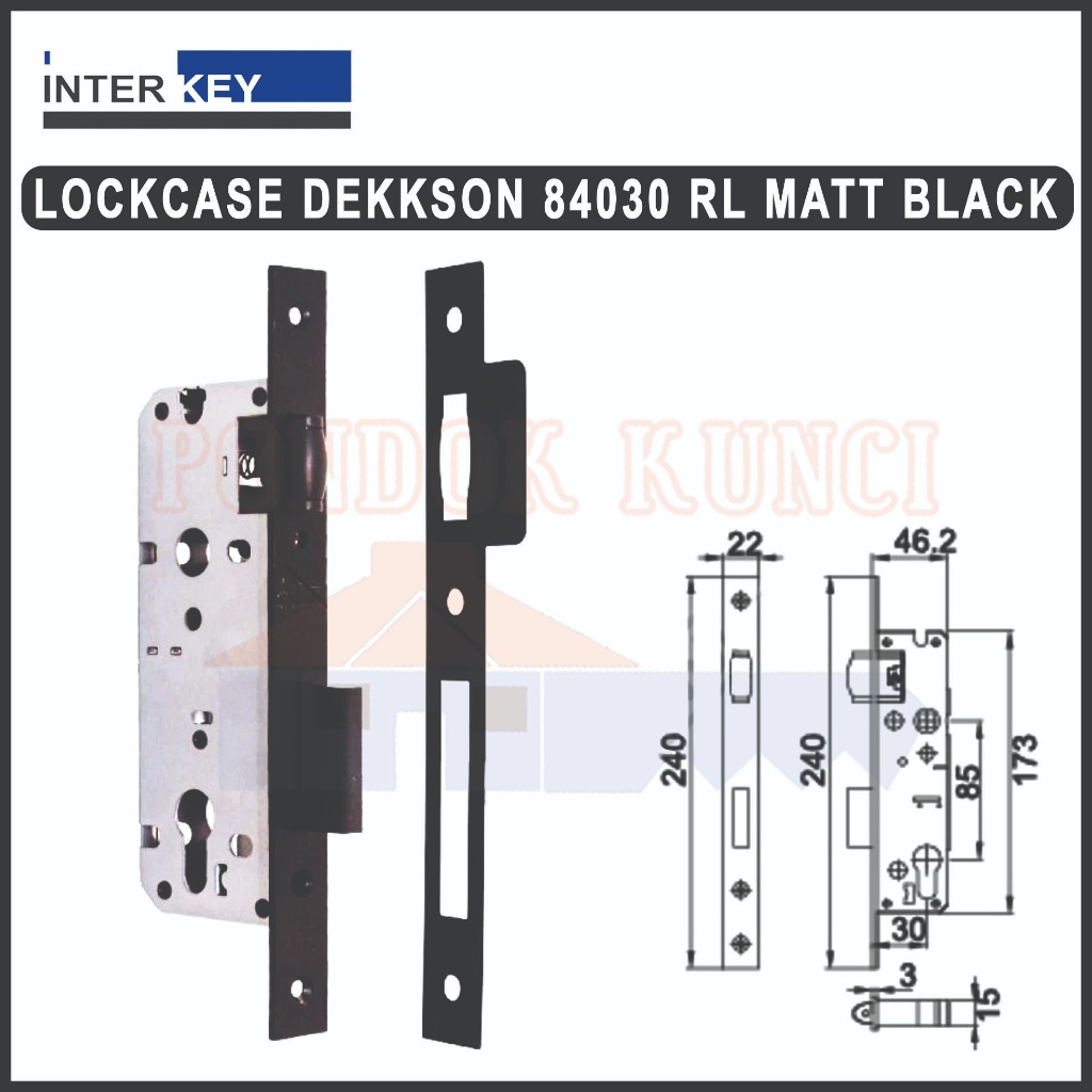 Jual Mortise Lock Dekkson 84030 RL Matt Black Bodi Kunci PELOR Hitam Backset 30mm | Shopee Indonesia