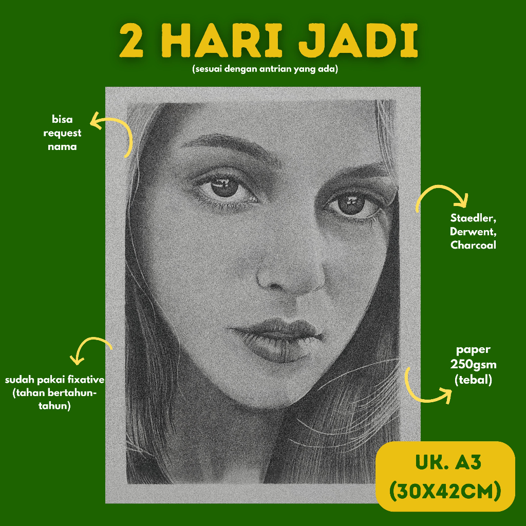 Jual Lukis Pensil/sketch wajah no bingkai uk. A3 (30x42cm) besar ...