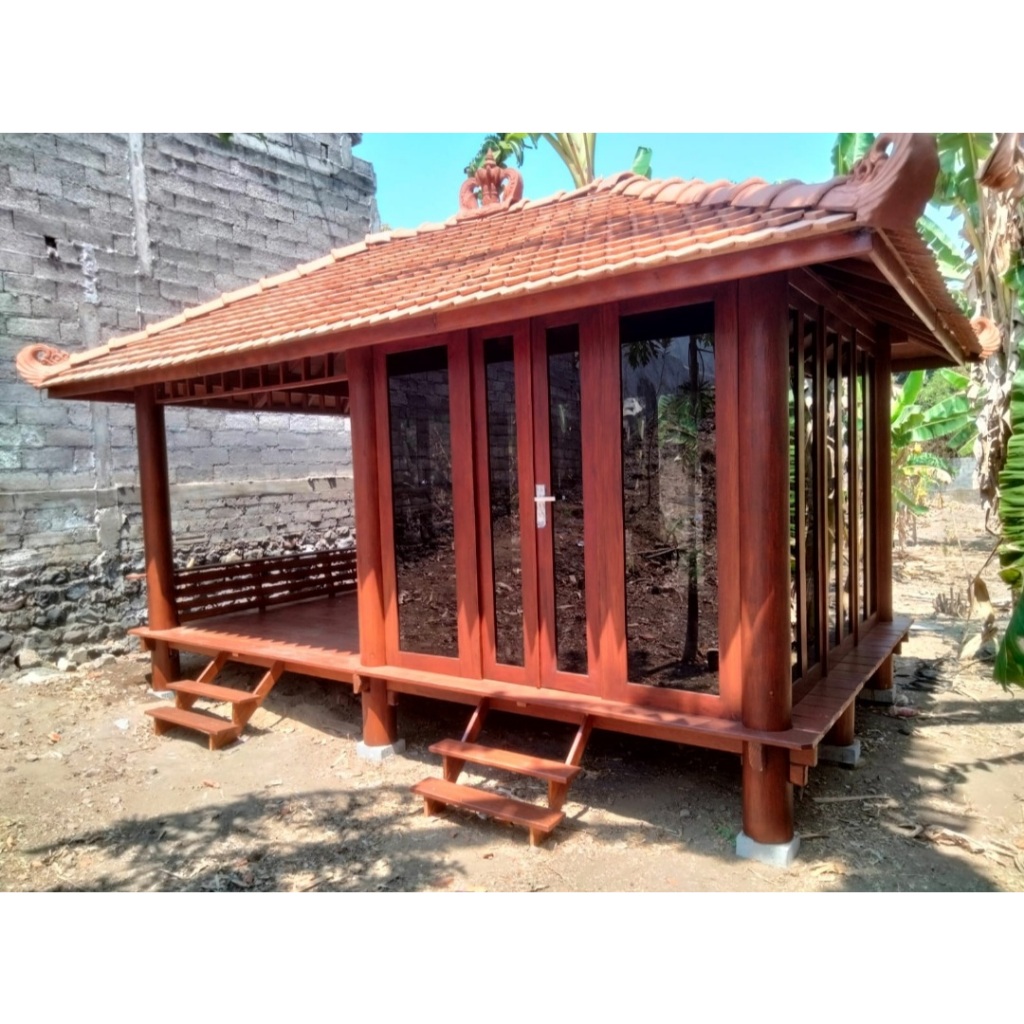 Jual Gasebo Custom Model Dinding Ukuran 5x3 Meter Atap Genteng | Saung ...