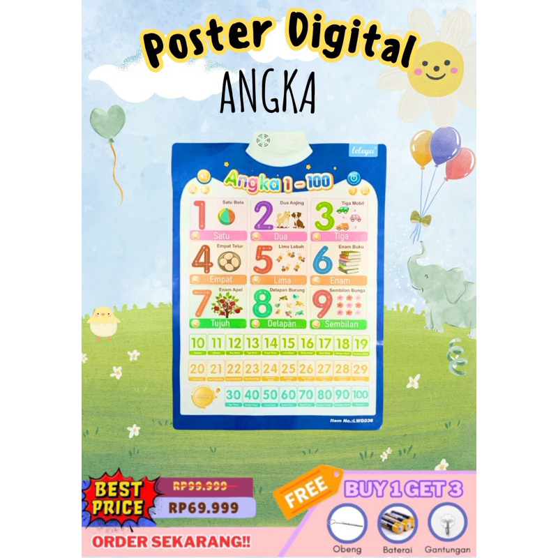 Jual POSTER DIGITAL ANGKA. Poster edukasi suara digital 2 & 3 bahasa ...