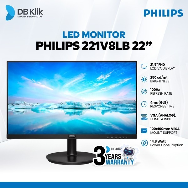 Jual Led Monitor Philips 221V8LB 22" Fhd VA 100Hz 1ms Hdmi Vga | Shopee ...