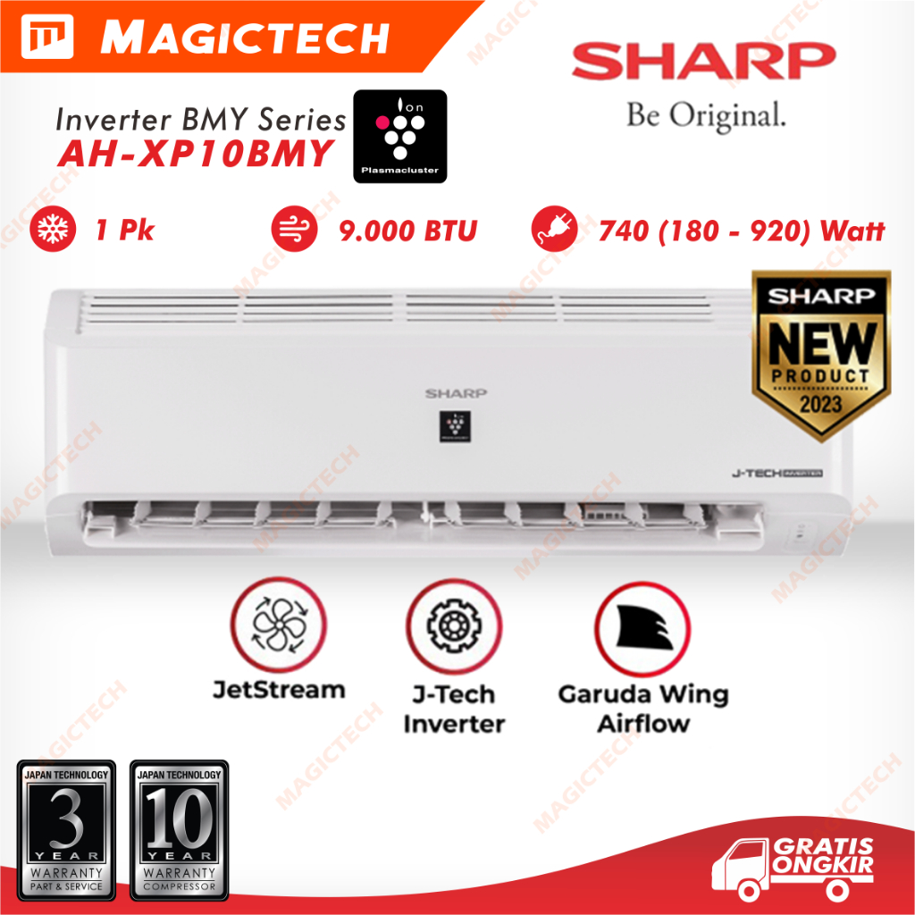 Jual AC SHARP Plasmacluster 1 PK AH-XP10BMY / 10BMY J-Tech Inverter R32 | Shopee Indonesia