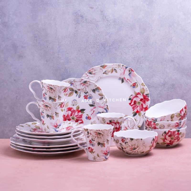 Jual New!! Ready stock dinner set sango 16 pcs bunga oriana white ...