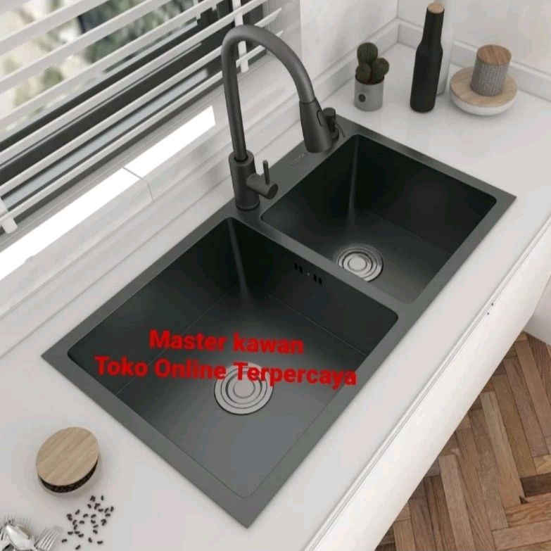 Jual Paket Lengkap Kitchen Sink INOBE 8245 HITAM BLACK + KRAN TARIK ...