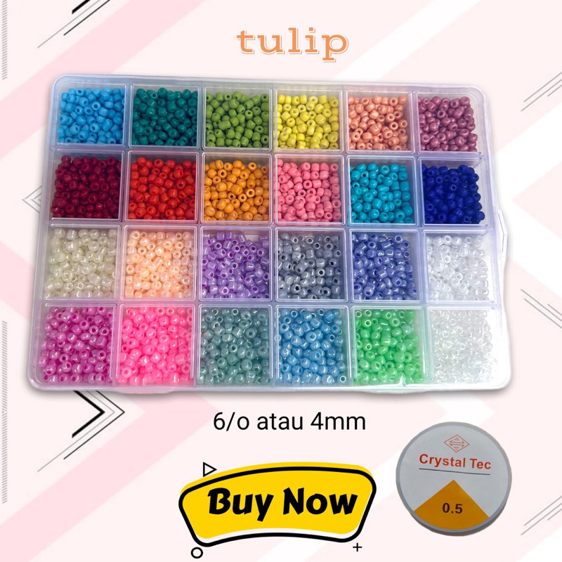 Jual READY LOTUS TULIP Manik Mote Pasir 8/o 3mm Set Box 24Warna (Free ...