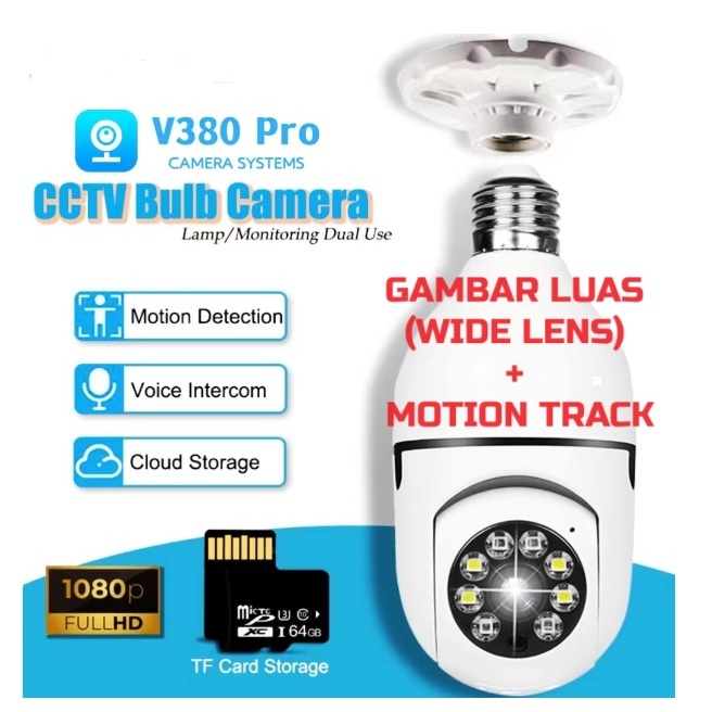Jual CAMERA CCTV WIFI / CCTV BOLA LAMPU Wireless SMART CAMERA V380 Pro ...