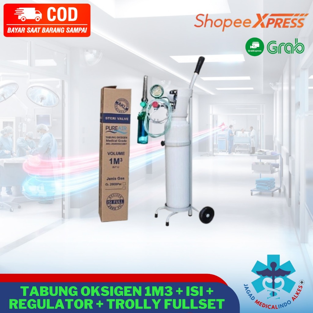 Jual Tabung oksigen 1m3 + isi + regulator + trolly fullset | Shopee Indonesia