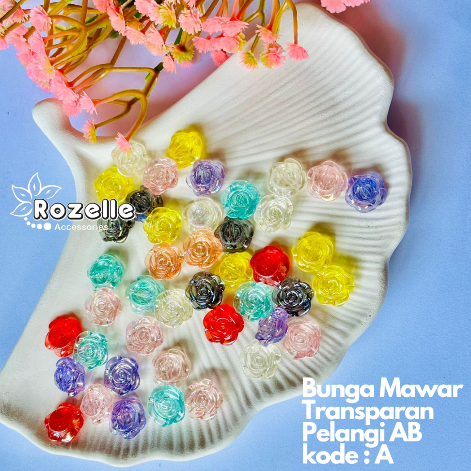 Jual MANIK BUNGA MAWAR TRANSPARAN PELANGI AB (KODE A) | Shopee Indonesia