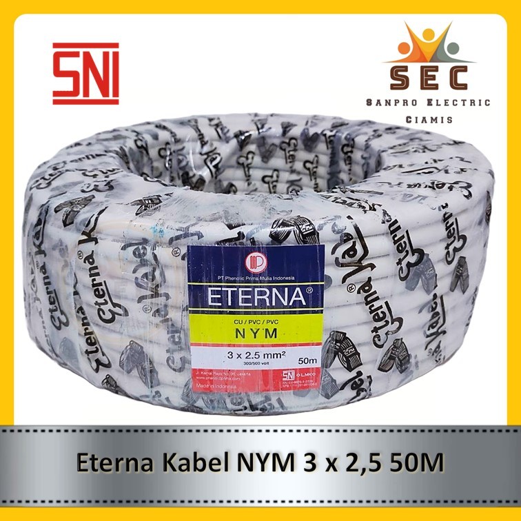 Jual KABEL LISTRIK ETERNA NYM 3X2,5 3X2.5 3 X 2.5 50M 50 METER ROLL ROL PUTIH KAWAT TEMBAGA SNI ...