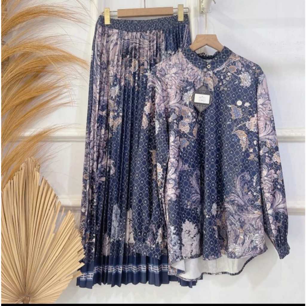 Jual Setelan Rok Plisket Premium Motif Amarylis By Rania Fashion ...