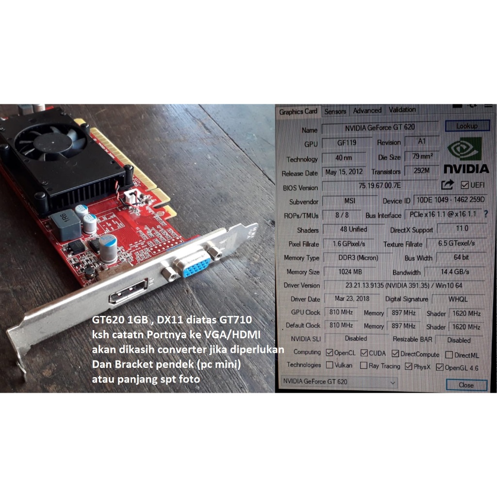 Jual nvidia gt 620 nvidia gt 520 diatas gt 710 gt710 1GB DX11 pupg valorant | Shopee Indonesia
