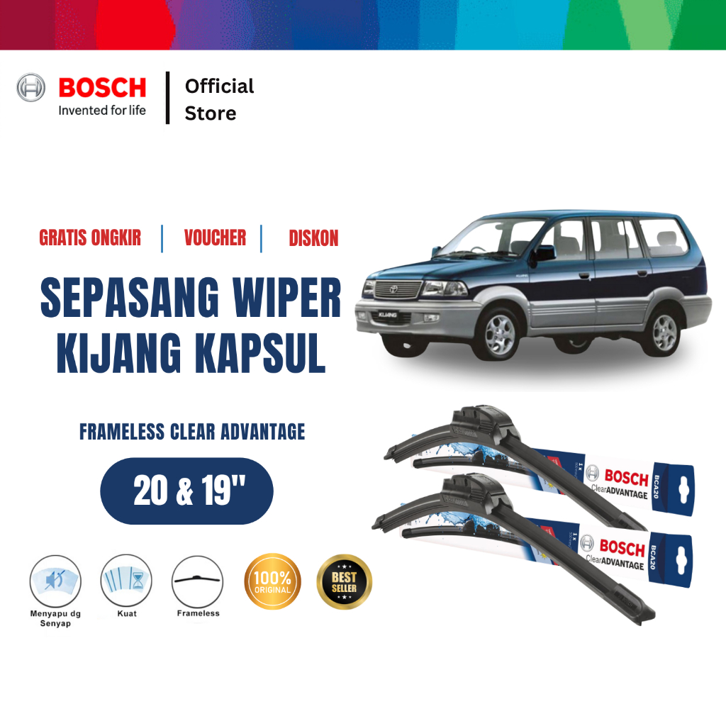 Jual Bosch Sepasang Wiper Kaca Mobil Kijang Kapsul Frameless Clear Advantage 20 dan 19 Inci ...