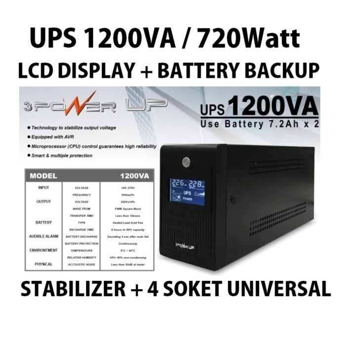 Jual Uninterruptible Power Supply UPS 1200VA 3 Power Up LCD AVR ...