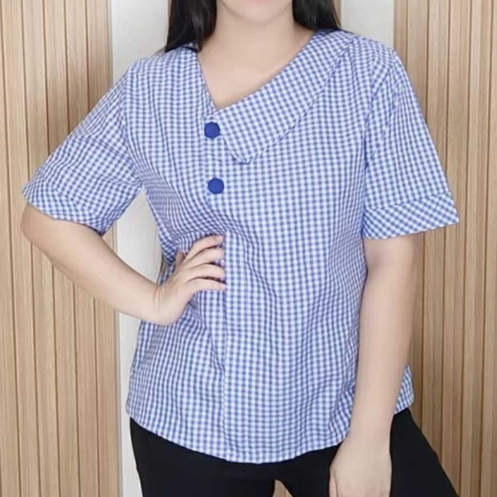 Jual Jumbo Blouse Wanita Jane Kotak Kerah V Bahan Katun Lengan Pendek ...