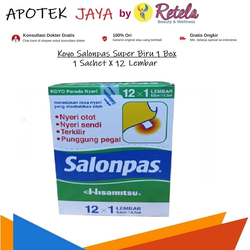 Jual Koyo Salonpas Super Biru 1 Box 10 Sachet / 1 Sachet X 12 Lembar ...