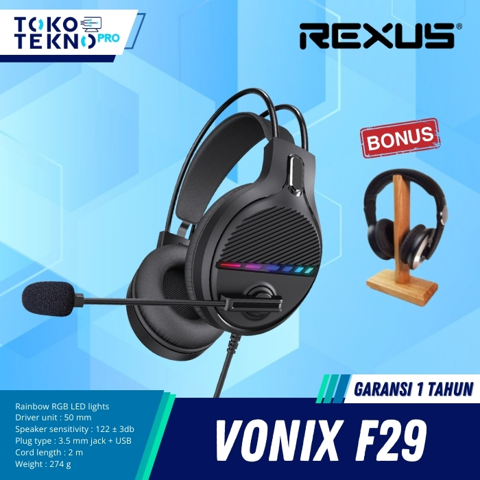 Jual Rexus F29 / F-29 Headset Gaming Vonix Wired RGB Audio Jack ...