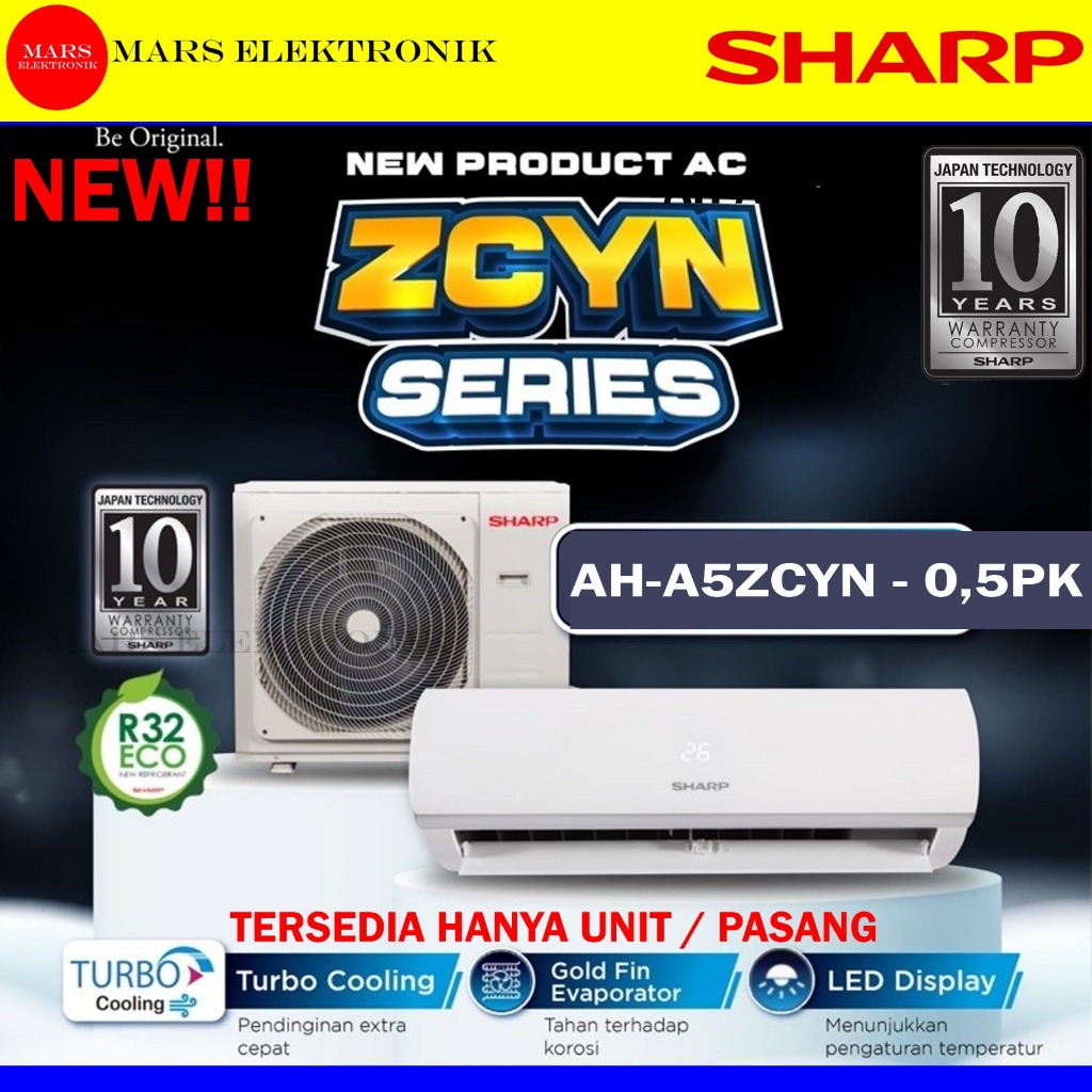 Jual AC SHARP AH-A5ZCYN SPLIT - 0,5PK AH A5ZCYN - 1/2PK - PENDINGIN ...