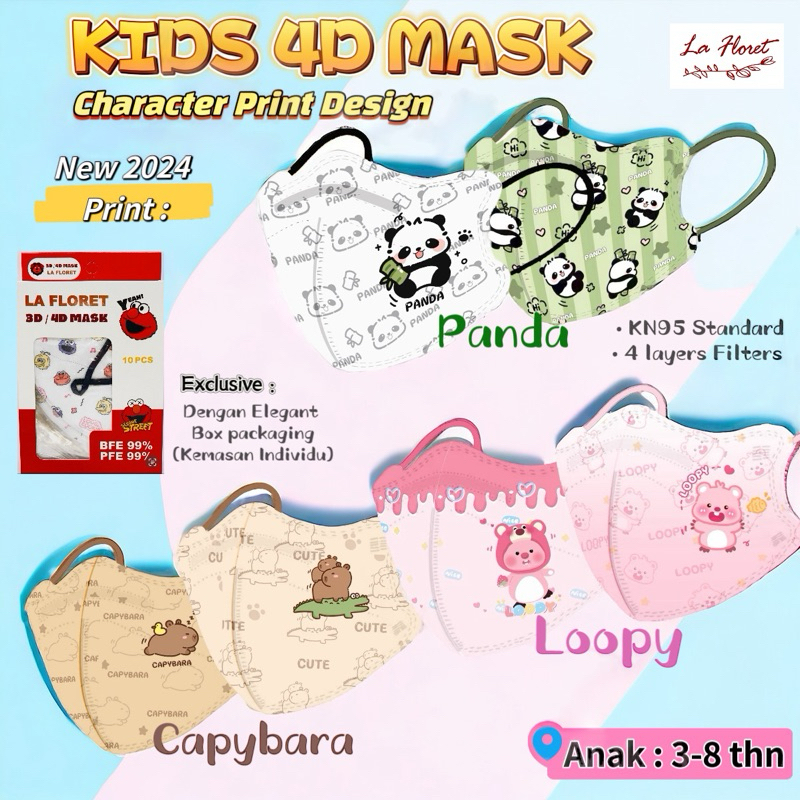 Jual NEW 4D FUN CHARACTER KIDS KN95 MASK (Masker Anak 3-12 thn) 4 layer ...