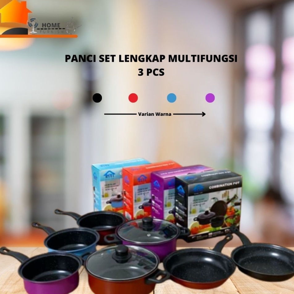 Jual Harga lebay Panci Set 3 IN 1 Wajan Teflon Stainless Steel Cookware Set Anti Lengket Panci ...