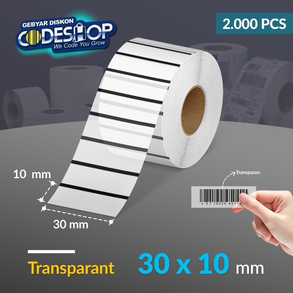 Jual Codeshop Label Transparan 30 x 10 mm 1 Line Stiker Printer Barcode ...