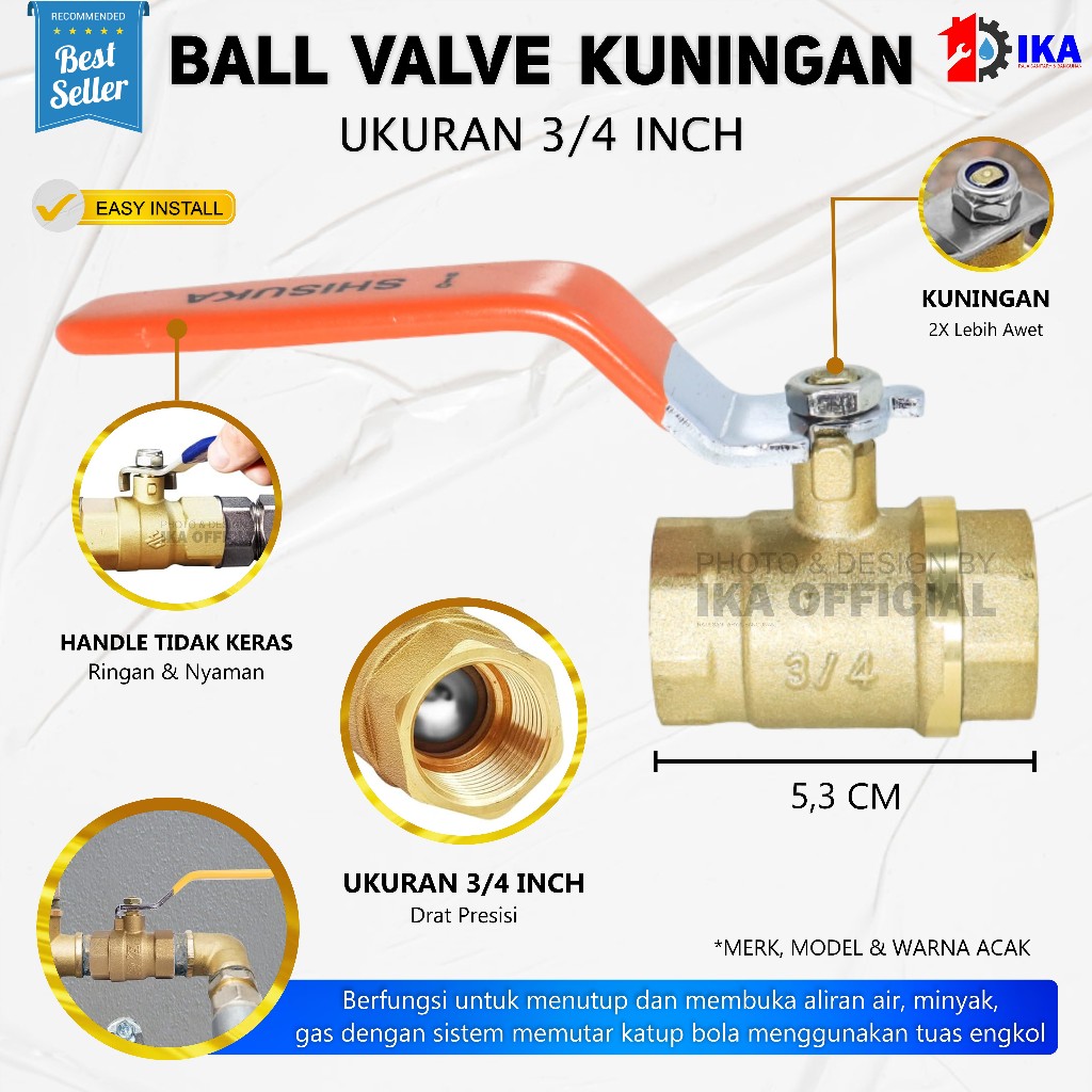 Jual STOP KRAN BALL VALVE VARIAN 1/2"/ 3/4" / 1" KUNINGAN BAGUS / BALLVALVE BRASS KUNINGAN ...