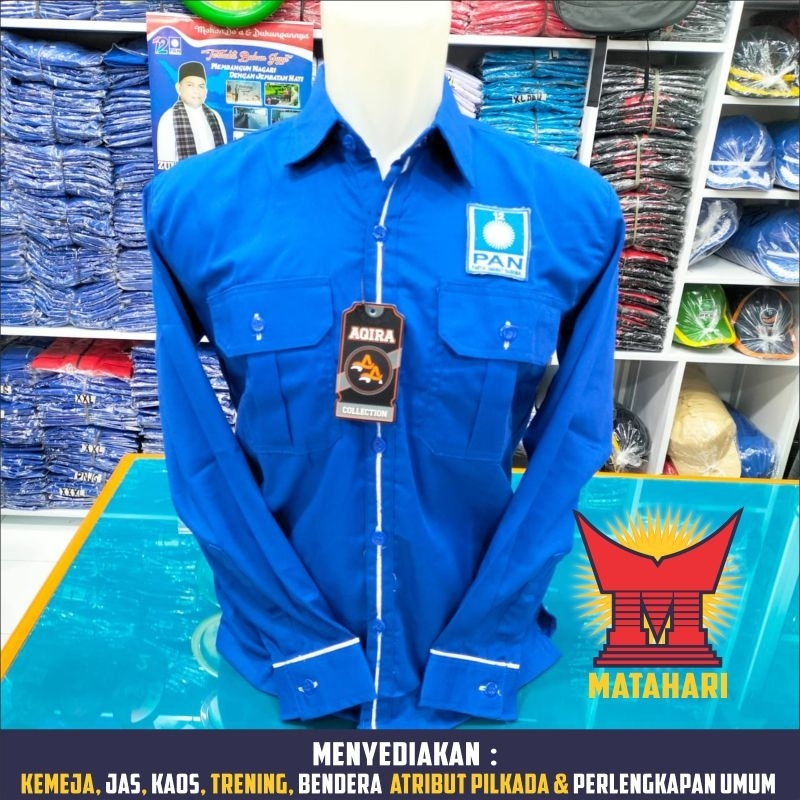 Jual kemeja partai PAN biru Lis putih lengan panjang free nama dada ...
