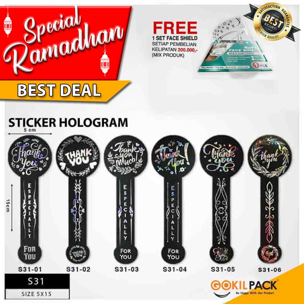 Jual Sticker Thank You | Sticker Hologram |Sticker Ucapan Thank You ...