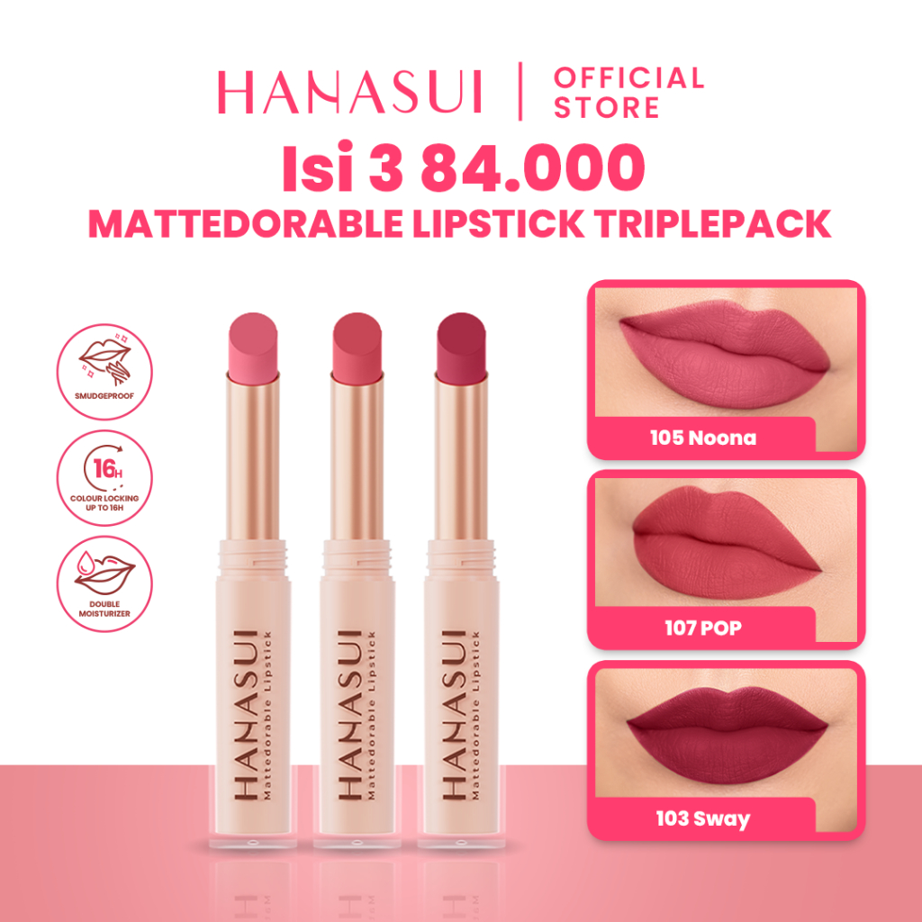Jual Hanasui Mattedorable Lipstick Special Bundling | Shopee Indonesia