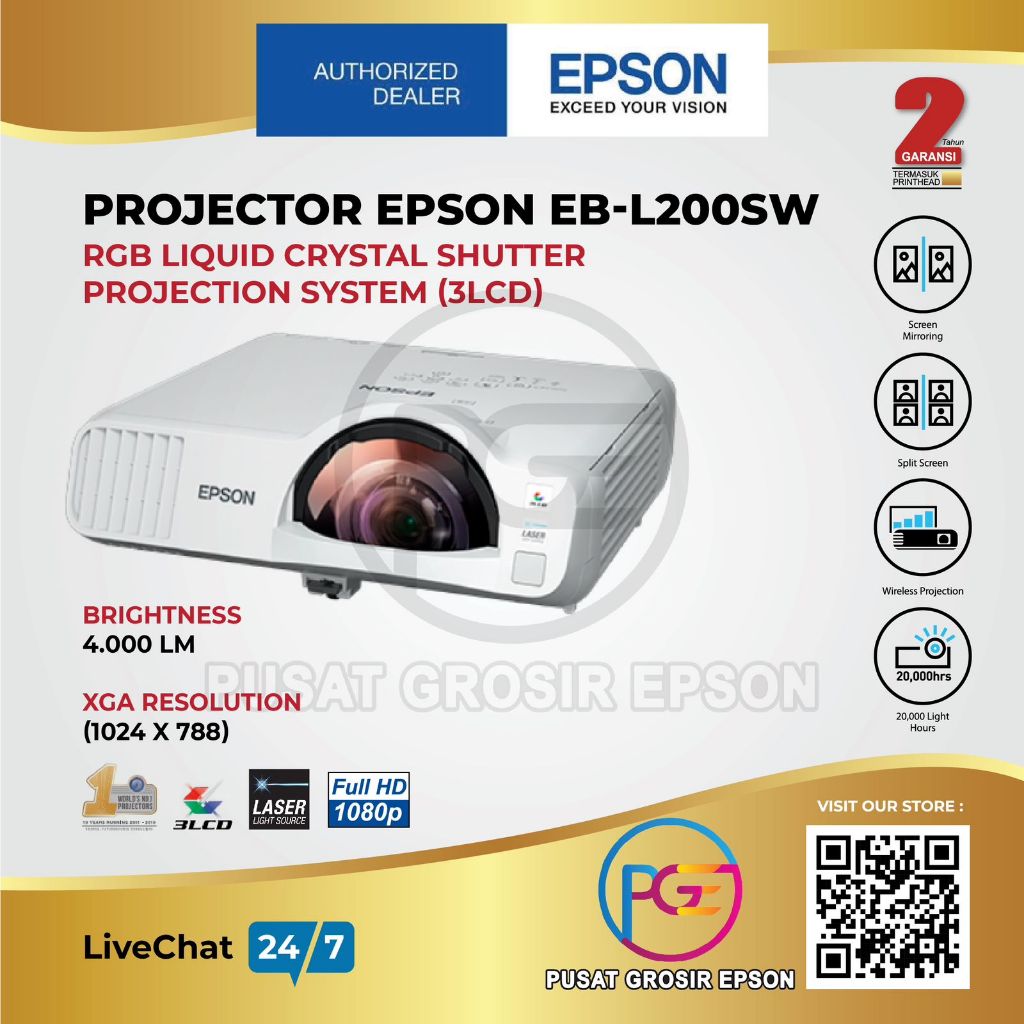 Jual Projector Epson EB L200SW Wireless WXGA 3LCD Short throw Laser | Shopee Indonesia