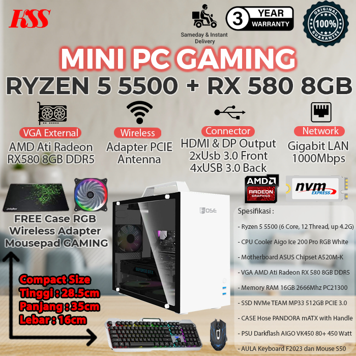 Jual Mini PC Gaming Ryzen 5 + VGA RX 580 + SSD NVMe ITX CoolerMaster NR200 | Shopee Indonesia