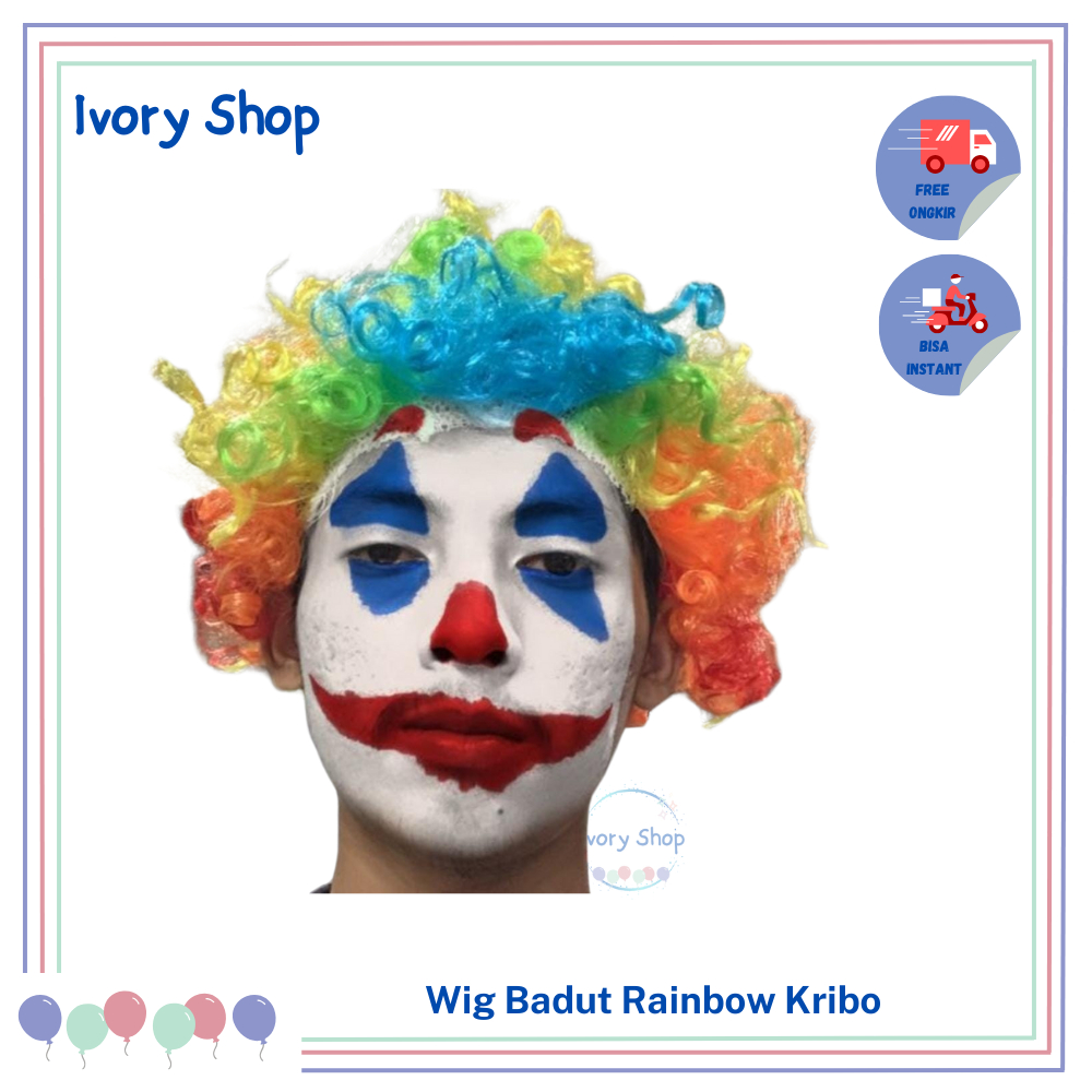 Jual Wig Badut Rainbow / Rambut Palsu Kribo Warna warni keribo Clown ...