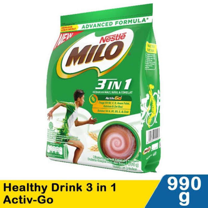 Jual Milo 3in1 Activ-Go Susu Coklat 990gr Exp April 2024 | Shopee Indonesia