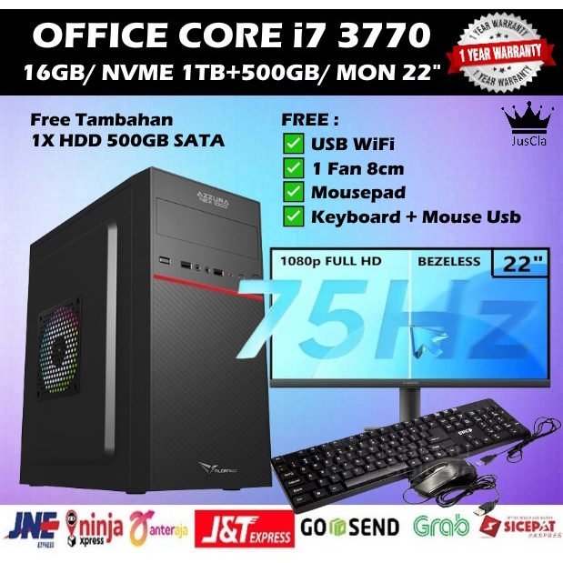 Jual PC OFFICE FULLSET INTEL CORE i7-3770|RAM 16GB|SSD NVME 1TB|HDD ...
