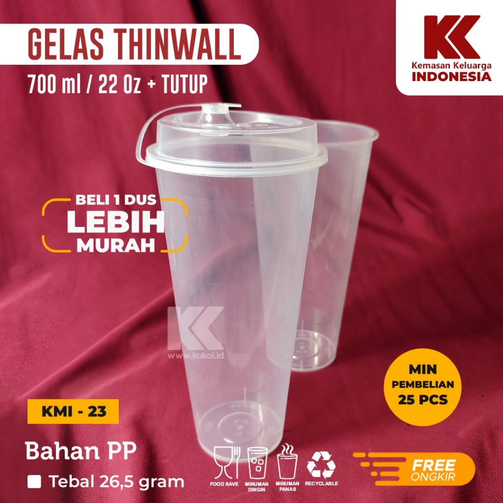 Jual CUP INJECTION 22oz 700ML + TUTUP / GELAS THINWALL / GELAS INJECT ...