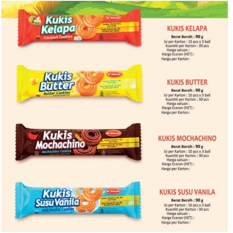 Jual KOKOLA KUKIS SUSU VANILA | KELAPA | MOCHACINO | BUTTER NETTO 90 GR ...