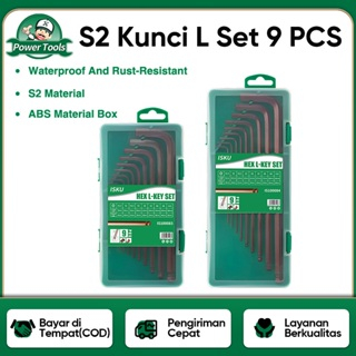 Jual ISKU Kunci L Set Flat End Hex Set Key 9 Piece Allen Key CR-V Ball ...