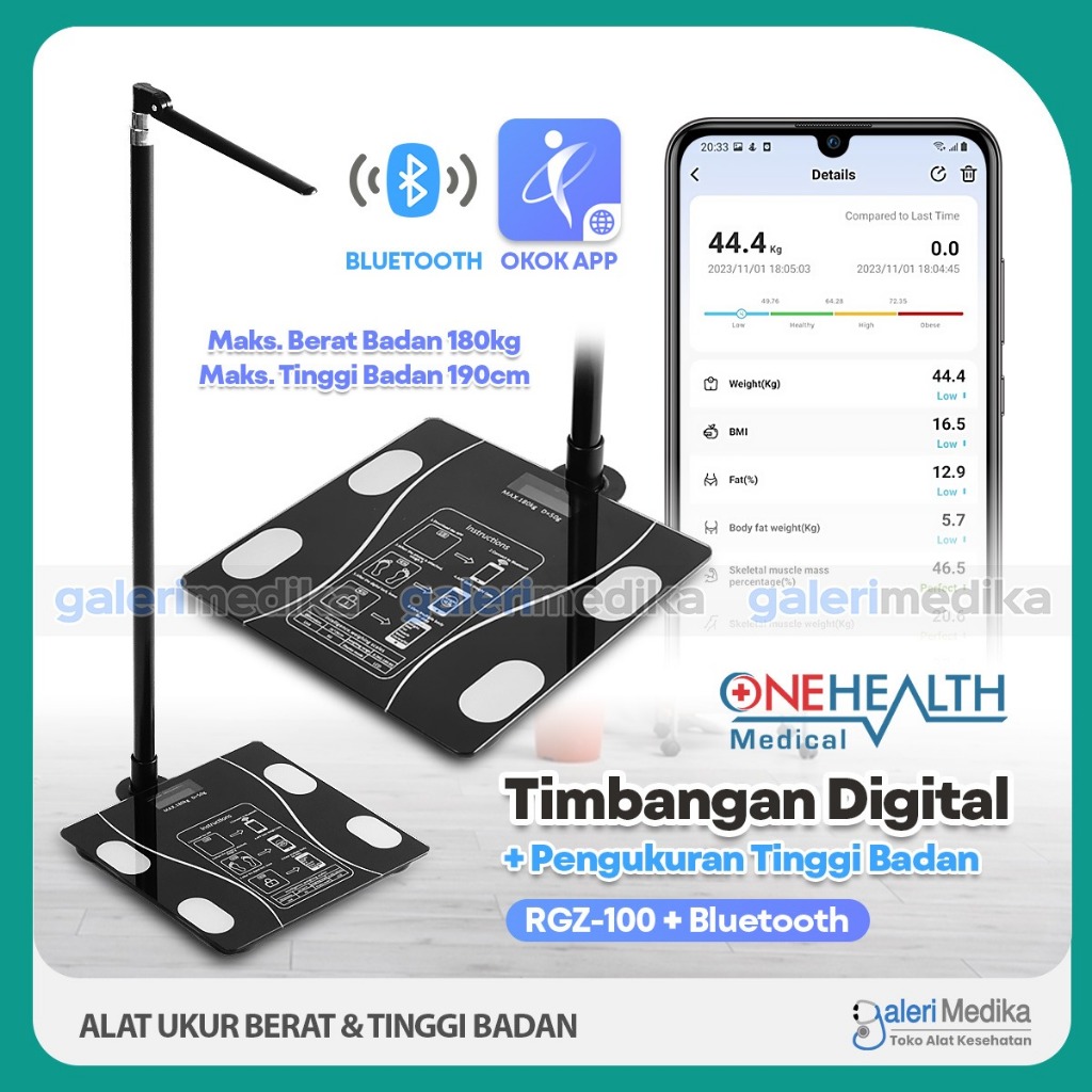 Jual OneHealth RGZ-100 Timbangan Digital + Pengukur Tinggi Badan ...