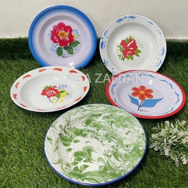 Jual 12 pcs Piring Makan Jadul 23 Cm Panci Enamel Kaleng Seng Motif ...