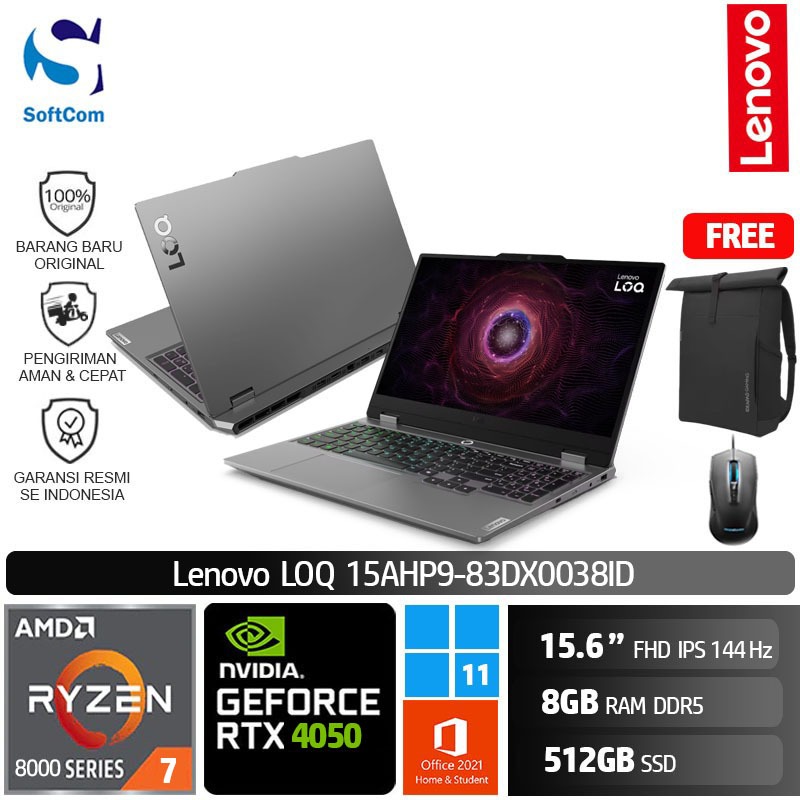 Jual Lenovo LOQ 38ID R7 8845HS/8GB/512GB SSD/RTX4050 6GB/15.6" 144Hz ...