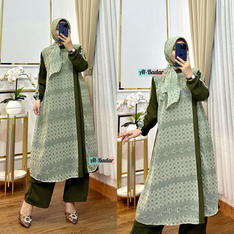 Jual SETELAN LONG TUNIK BAHAN CRINGKLE MIX CERUTY // SETELAN LONG TUNIK ...
