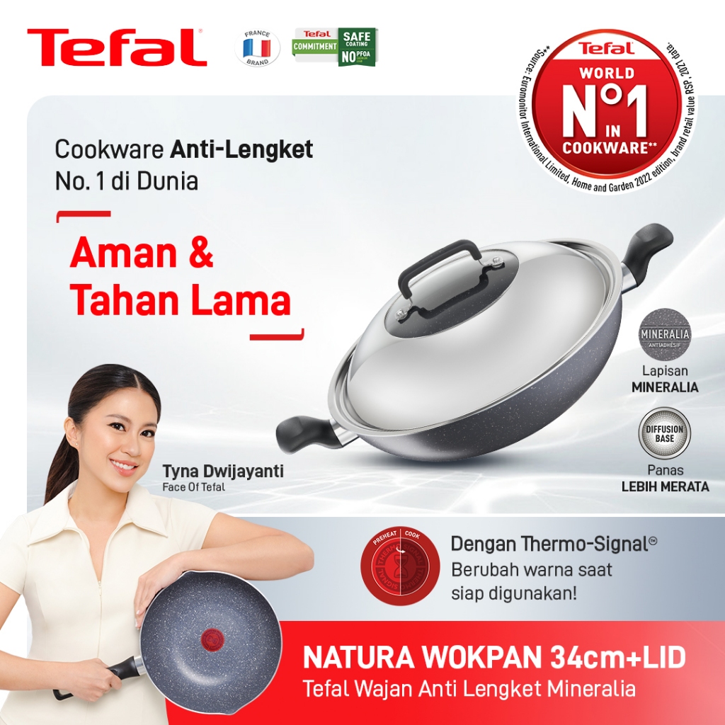 Jual Tefal Natura Wokpan Dengan Tutup Series 28 / 32 / 34 CM - Wajan Anti Lengket / Penggorengan ...