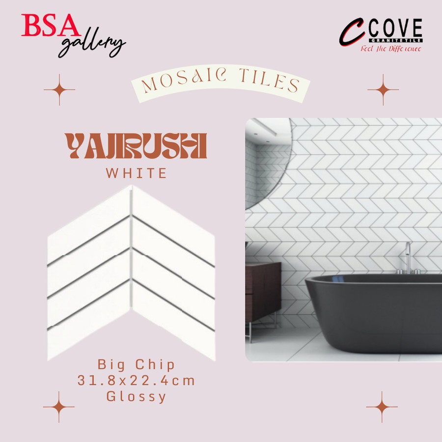 Jual MOSAIC TILE BIG HERRINGBONE WHITE / KERAMIK MOZAIK PUTIH DINDING ...