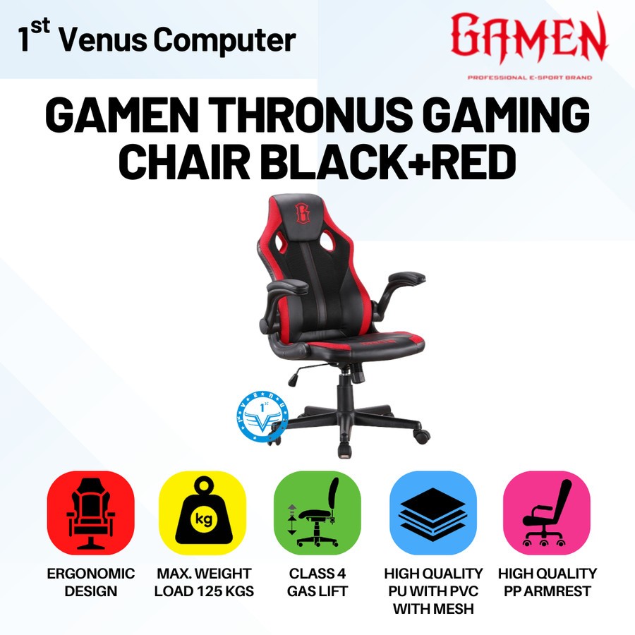 Jual Kursi Gamers GAMEN Gaming Chair Thronus Black Red Premium Quality ...