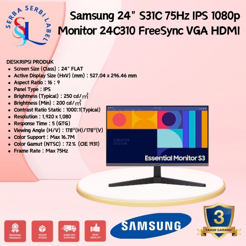 Jual Samsung LED Monitor 24inch FHD IPS 75HZ LS24C310EAEXXD Bezel-less ...