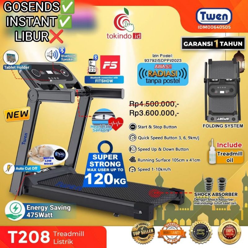 Jual Treadmill T208 Treadmil Elektrik listrik alat fitness gym Olahraga ...