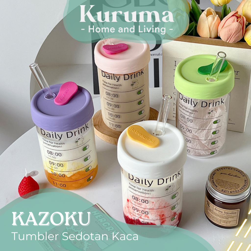 Jual KURUMA - KAZOKU Water Bottle Coffee Tea Estetika Tumbler Kaca Kopi ...
